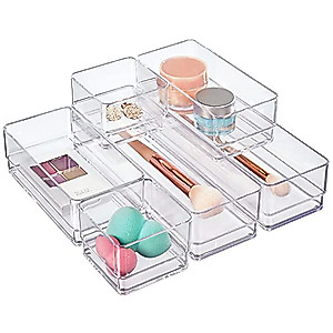 STORi SimpleSort 6-Piece Stackable Clear Drawer Organizer Set | Multi-size Trays | Small Makeup Vanity Storage Bins and Office Desk Drawer Dividers | Made in USA