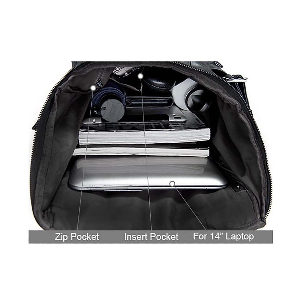 HuaChen Travel PU Leather Backpack for Men Women,Laptop Backpack for School College Bookbag Computer (YZ24_Black)