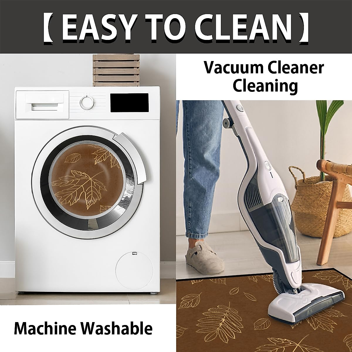 PuseTaer Fall Autumn Brown Maple Half Round Door mat Non-Slip Soft Half Circle Area Rug Washable Durable Decor Half Moon Hearth Rugs for Floor Indoor Living Room Bedroom Kitchen Fireplace Rug