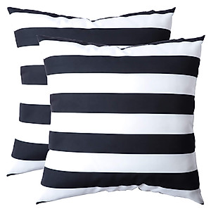 famibay Decorative Outdoor Waterproof Throw Pillow Covers, Pack of 2 All Weather Patio Cushion Case Pillow Covers for Patio Furniture Porch,Balcony,Tent,Couch Bench 18x18 Inch Black and White Striped