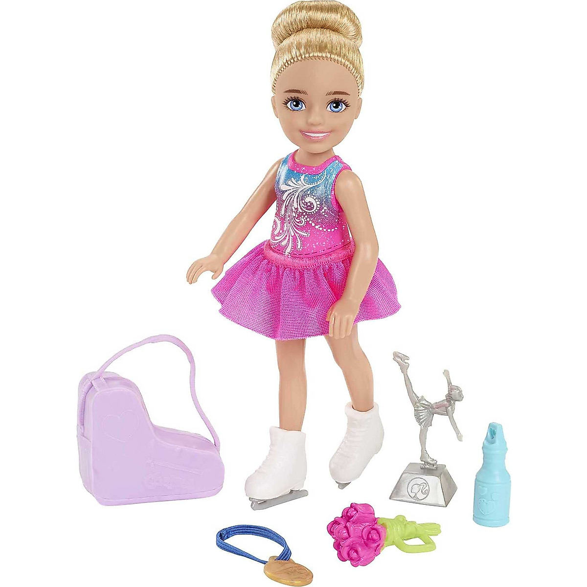 Barbie Chelsea Can Be Doll & Playset, Blonde Ice Skater Small Doll with Removable Outfit & 6 Career Accessories