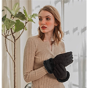 accsa Women Winter Ski Glove Waterproof 3M Thinsulate Warm Windproof Black with Black Fur