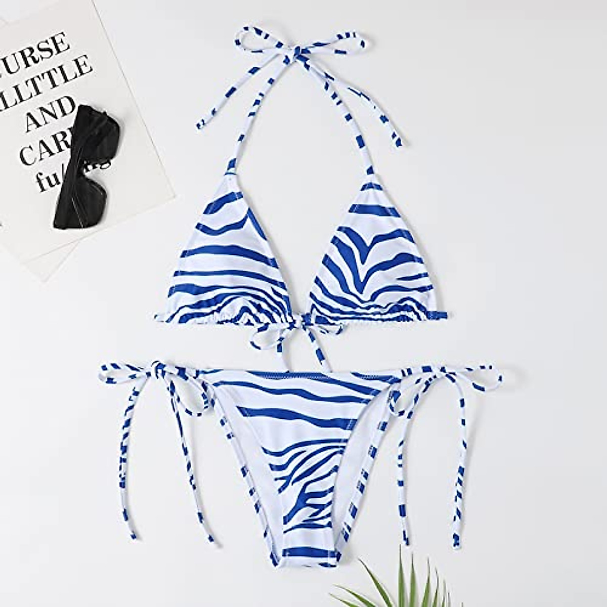 HSSDH Women's Ribbed Triangle Thong Bikini Set Sexy Two Piece Swimsuit Bathing Suit #aal221216- *321-stocking Stuffers for Adults