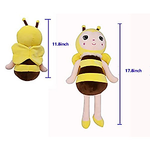 BABOLI Emotional Support Bee Stuffed Animal with Smile Face and Yellow Wings Soft Plush Fuzzy Bumblebee Toy Pillow Pretty Sweet Gifts for Honey Kids or Stuff Collection 12 Inches