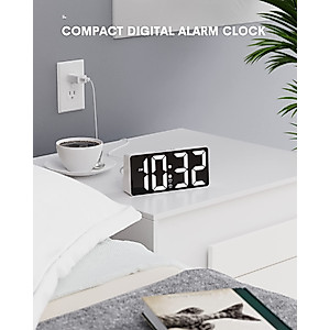 Mesqool Digital Alarm Clock for Bedroom, White, 7-Inch Screen, Adjustable Brightness, Loud Alarm, USB Charger, 12H/24H Time Format, Night Light, Dual Alarms, 18-Month Warranty