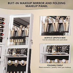 jajov 47.2" LED Jewelry Cabinet Armoire, Standing Mirror with Jewelry Storage, Jewelry Organizer Armoire with Full Length Mirror, Lockable Jewelry Mirror Cabinet (White)