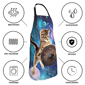 DZGlobal Doughnut Cat Kitchen Apron with 2 Pockets Home Gardening BBQ Grill Chef Cooking Aprons for Women Men Gifts Cute Kitten