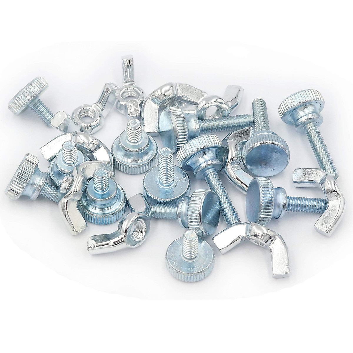 LBY 80pcs Knurled Hand Screw, M4 Flat Knurled Head Fully Threaded Thumb Screws and Wing Nuts 9 Sizes Assortment Kit, Carbon Steel Galvanize