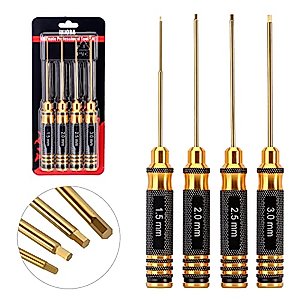 INJORA 4 PCS RC Hex Screwdriver Tool Set, Allen Wrenches Sets 1.5mm 2.0mm 2.5mm 3.0mm, Hexagon Head Screwdriver Wrenches, RC Car Tool Kit for RC Model Car Helicopter Drone Boat