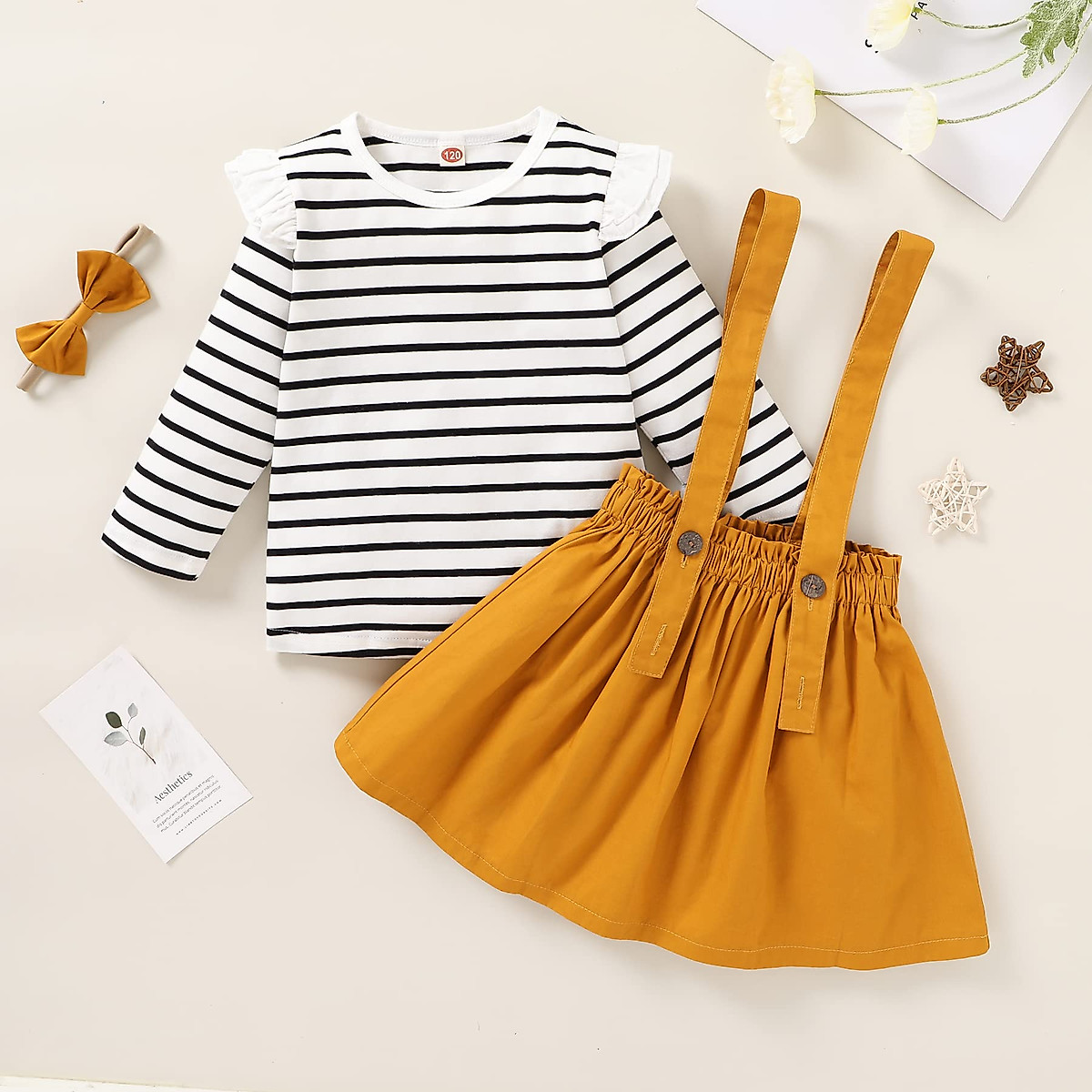 YOUNGER STAR Toddler Baby Girl Fall Outfits Long Sleeve T-shirt Top Suspender Skirt Overalls Toddler Girls Clothing Sets(2-3T,Yellow & T-shirt)