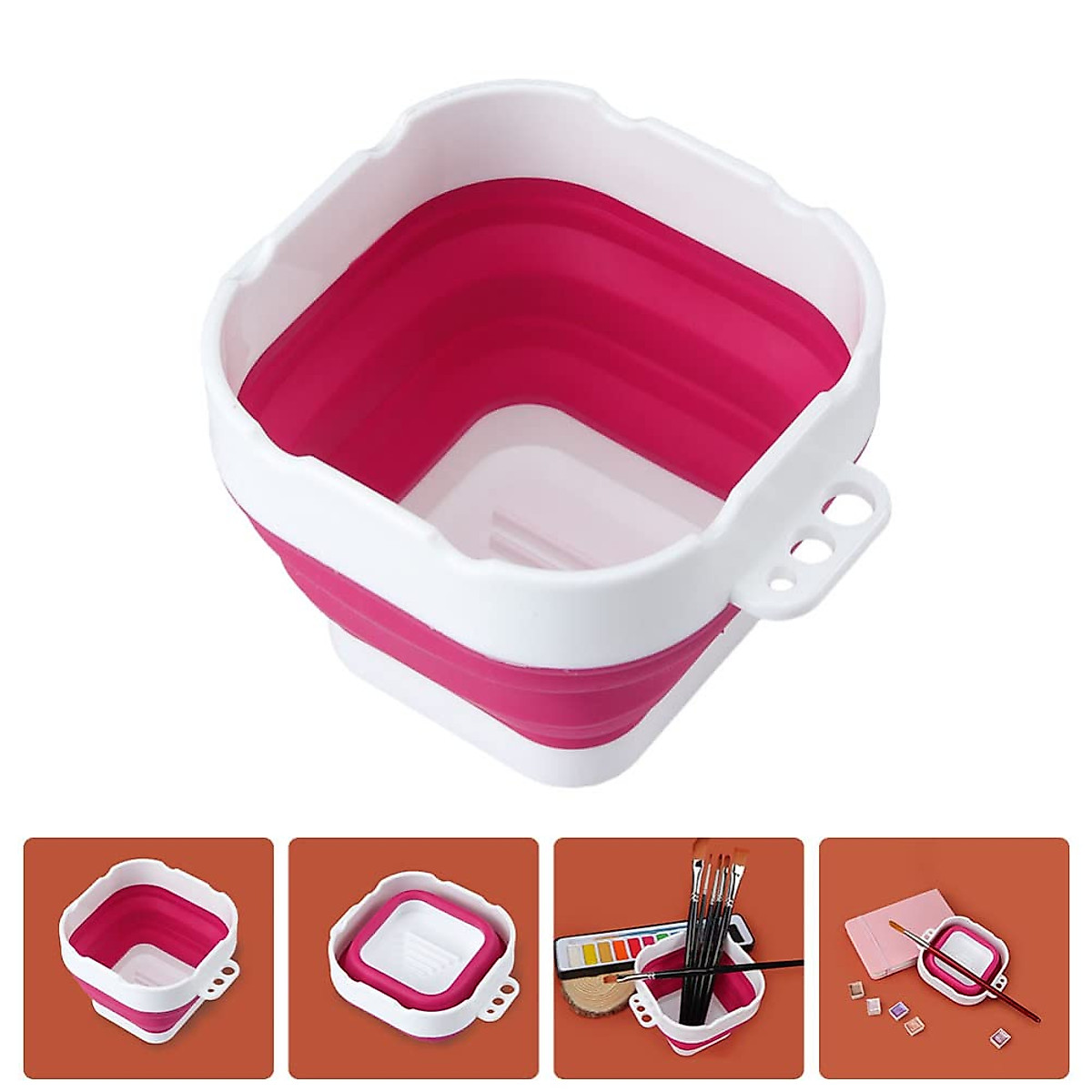 ULTNICE Paint Brush Washer Folding Painting Water Cup Portable Collapsible Painting Washing Bucket Basin Silicone Foldable for Watercolor Acrylic Oil Painting Red