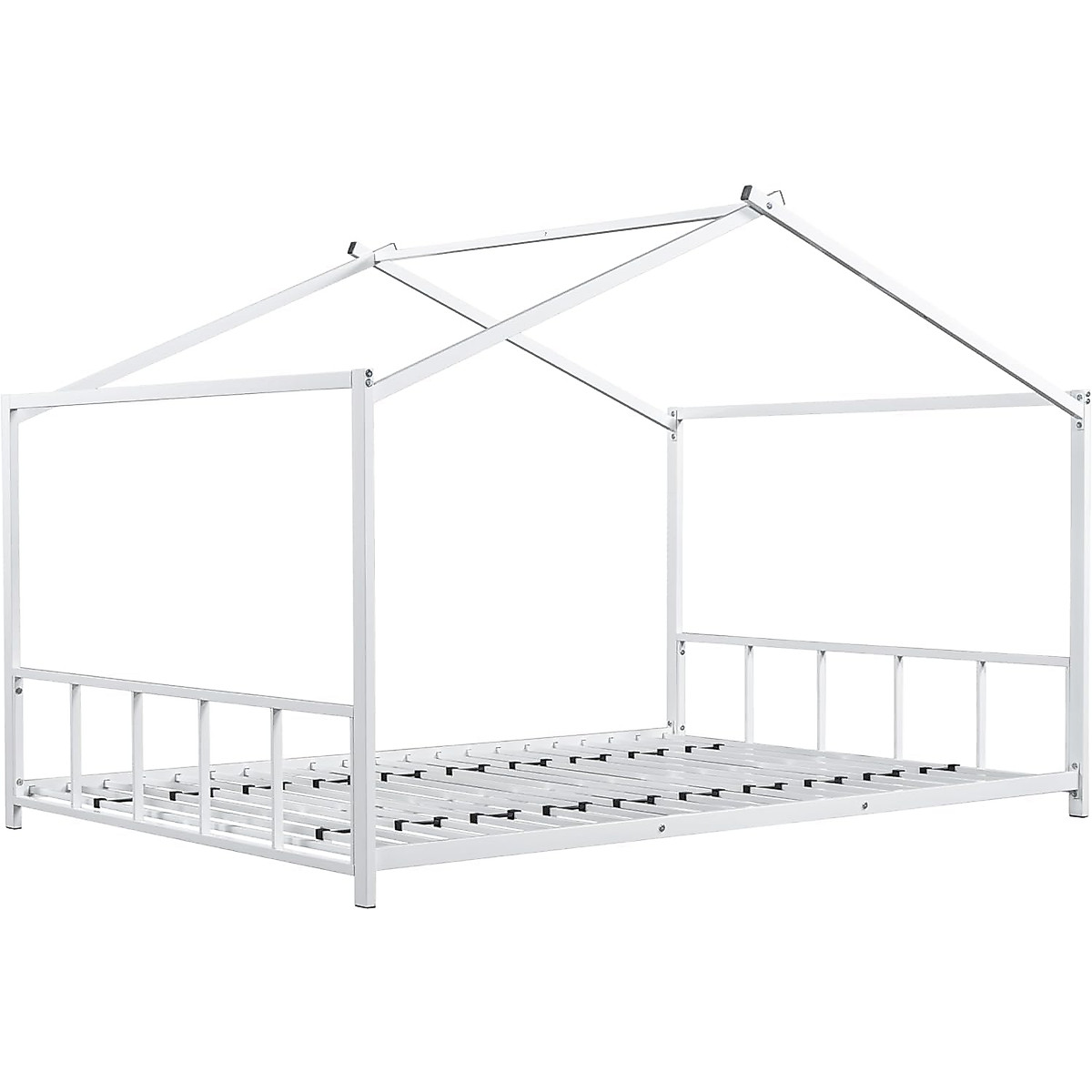 DNYN Full Size Montessori Floor Bed with Roof Design for Kids Bedroom,House Bedframe for Small Space,Easy Assembly & No Box Spring Needed, White