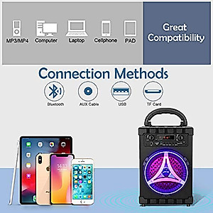 JYX Portable Bluetooth Speaker with Light, Support FM Radio, MIC Input, REC, USB/TF Card, AUX in, Perfect for Party/Meeting