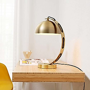 Globe Electric 52941 16" Desk Lamp, Matte Brass, Black Fabric Cord, in-Line On/Off Rocker Switch, Title 20 LED Bulb Included, Home Office Accessories, Desk Lamps for Home Office, Lamp for Bedroom