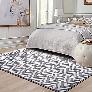 Ompaa Ultra Soft Shaggy Rugs Memory Foam Bedroom Carpet, Grey 4 x 6 Feet, Plush Geometric Textured Area Rugs for Living Room Couch Dorm Bedside Kids Girls Teens Room Nursery Decor Floor Mat