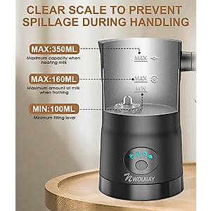 NWOUIIAY 4 in 1 Milk Frother Electric and Steamer 11.8oz/350ml Hot/Cold Foam Maker Intelligent Temperature Control Electric Milk Warmer for Latte/Coffee/Hot Chocolate/Cappuccino