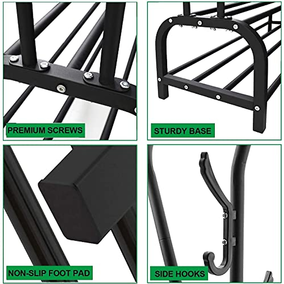 RELIANCER Heavy Duty Deluxe Double-Rail Garment Rack w/ 2 Tier Shoe Shelves 140lb Capacity Large Clothes Hanging Rack Commercial Clothing Organizer Indoor Bedroom Store Coat Hanger Holder