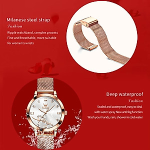 OLEVS Womens Watches Rose Gold Mesh Strap Fashion Dress Quartz Waterproof Luminous Watches for Women Bracelet Sets White Face