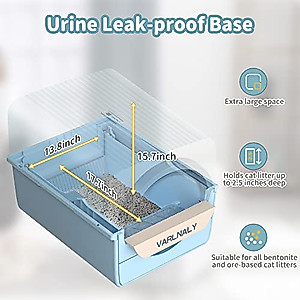VARLNALY 3.0 Large Self-Cleaning Cat Litter Box, Pull-Out Non-Electric Automatic Cat Litter Box with Lid(24PCS Trash Box), One-Piece Base Prevents Urine＆Litter Leakage, Enclosed Isolates Odor (Blue)