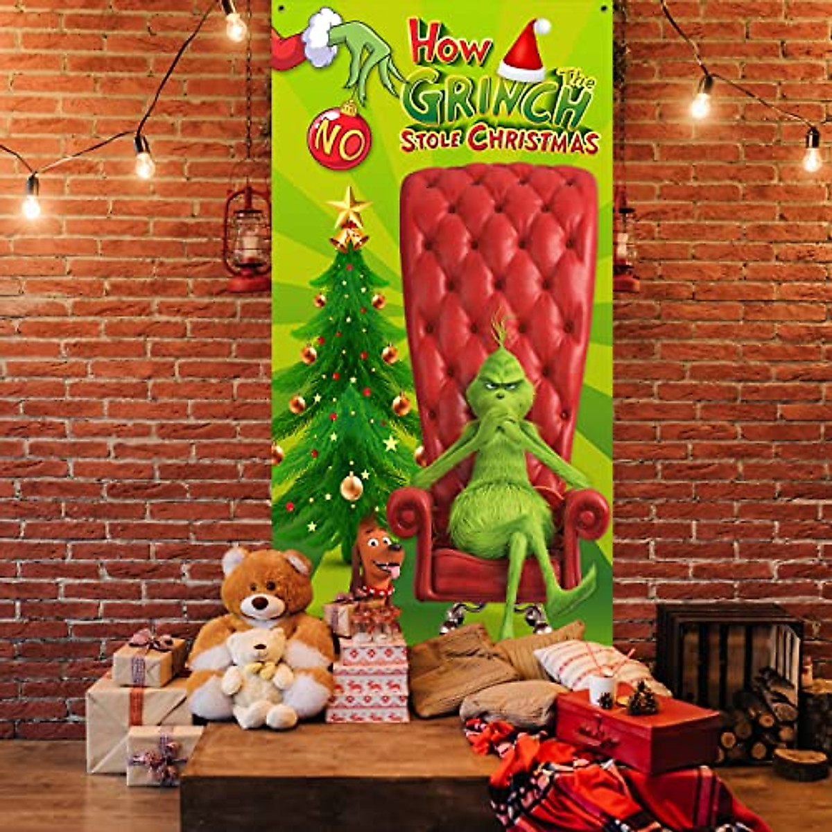 Christmas Door Cover Decorations ,Grinch Christmas Decorations The Grinch Door Cover Green Backdrop Funny Xmas Hanging Banners Merry Christmas Porch Sign for Indoor Outside Front Door Party Supplies
