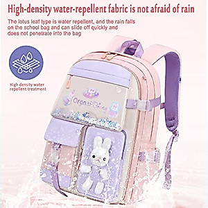 JEKAVA Kawaii Kids Backpack Cute School Bookbag for Girls Quicksand Middle School Students Rucksack Waterproof Large Capacity (Purple, Big)
