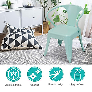 Costzon Set of 2 Kids Steel Chair w/Backrest Industrial Activity Chair, Stackable for Indoor/Outdoor Use, Preschool, Bedroom, Playroom, Steel Chair for Toddlers Boys & Girls (Mint Green, 2 Chairs)
