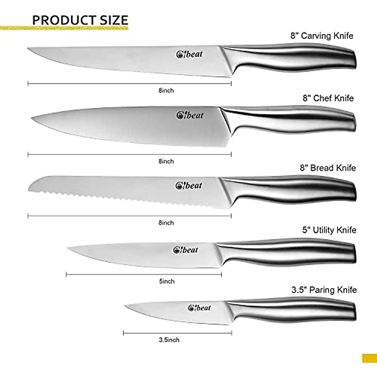 Fashionwu 5pcs Kitchen Knife Set, Stainless Steel Chef Knife Set, Kitchen Knives Set with Transparent Cover, Non-Slip Handle, Santoku Knife, Serrated Bread Knife, Kitchen Cooking Set with Gift Box