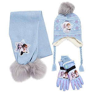 Disney Girls' Insulated Snow Glove Set – Minnie Mouse or Frozen Winter Hat, Scarf, and Mitten or Gloves (Toddler/Little Kid), Size Age 4-7, Froze Glove