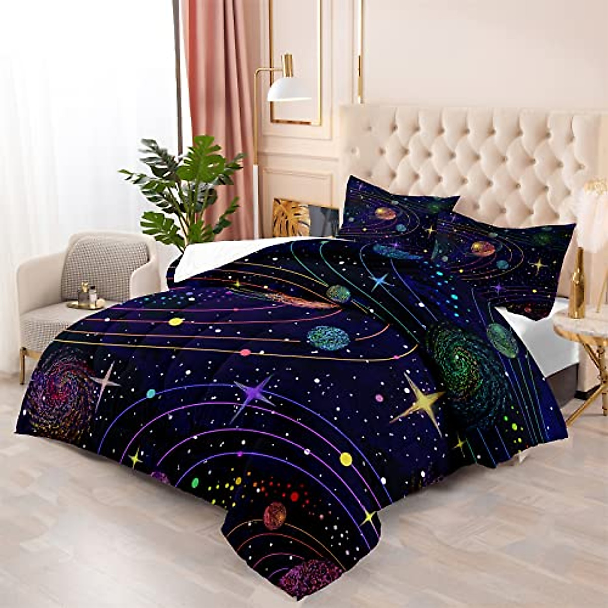 OKalayni Twin Comforter Sets for Boys Girls Kids Teens Space Astronaut Galaxy Bedding Sets Outer Space Themed Bedroom Decor 2 Piece Twin Size Bed Set Include -Comforter & Pillow Case Blue