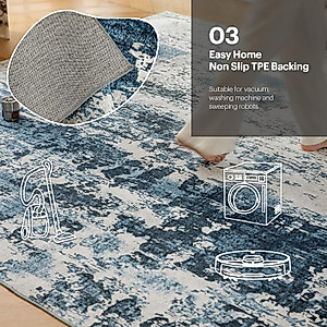OMERAI Rug 5x7 Area Rug for Bedroom Washable Rug for Living Room Kitchen Dining Room Rugs Non-slip Home Decor Carpet Faux Wool Rug Large Morden Art Ultra Soft Blue Area Rug-Modern