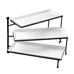 Sweese 731.101 3 Tiered Serving Stand, Foldable Rectangular Food Display Stand with White Porcelain Platters - Serving Trays, Dessert Display Server for Brithday Party, Valentine's Day and Events