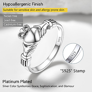 PROSILVER Sterling Silver Heart Promise Wedding Rings Irish Claddagh Ring Size 8