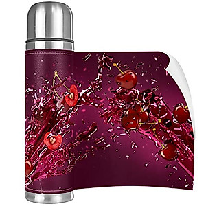 Wine Cherry Stainless Steel Water Bottle, Leak-Proof Travel Thermos Mug, Double Walled Vacuum Insulated Flask 17 OZ