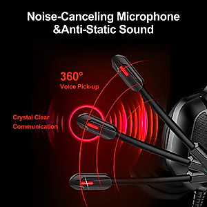 Gaming Headset with Microphone for Pc, Xbox One Series X/s, Ps4, Ps5, Switch, Stereo Wired Noise Cancelling Over-Ear Headphones with Mic, RGB, for Computer, Laptop, Mac, Nintendo, Gamer (Red)