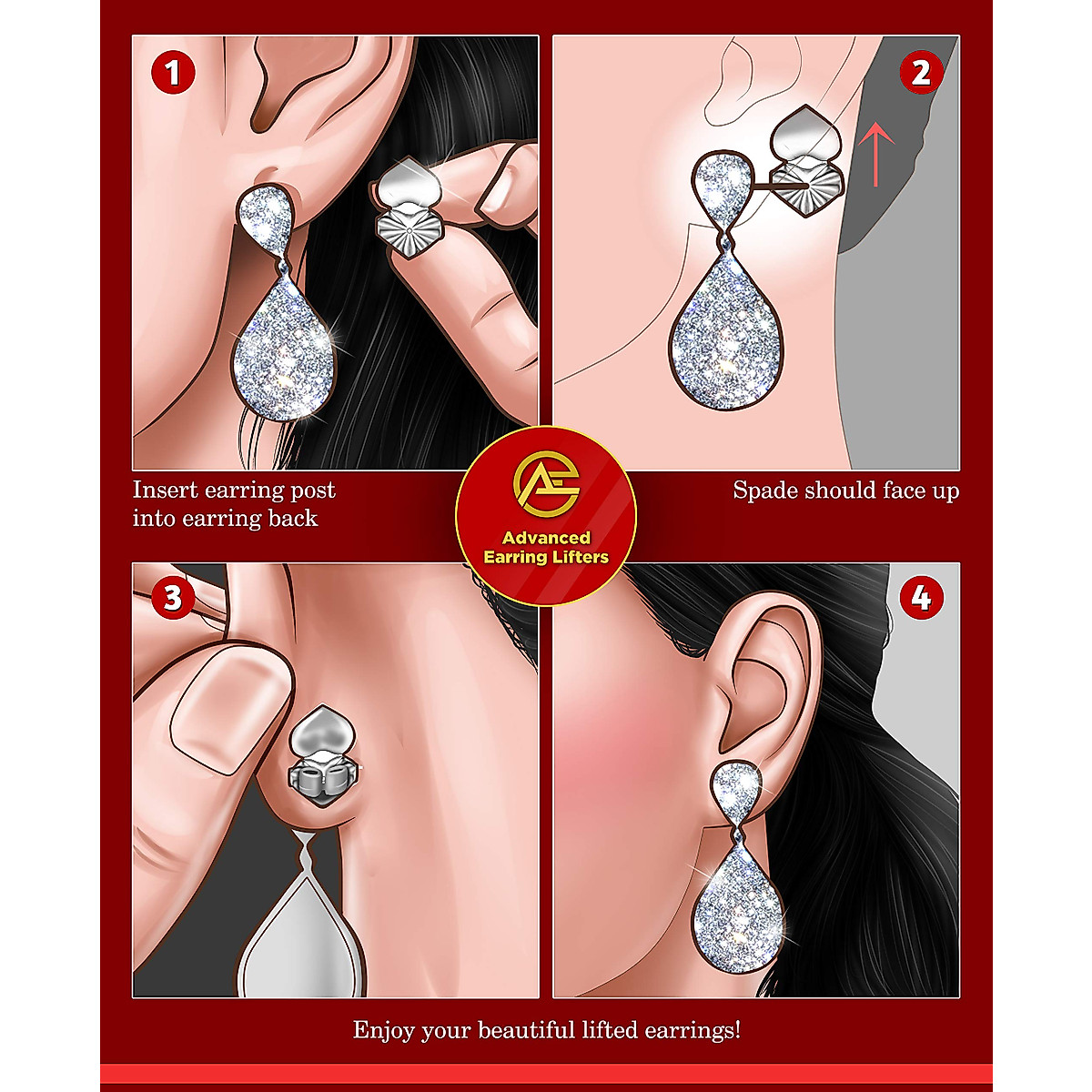 Earring Backs for Droopy Ears 3 Pairs Earring Lifters Backs Earrings Backings 18k Gold Plated Rose Gold Plated Earring Backs for Droopy Ears Ear Lifting Earing Backs Earring Backs for Heavy Earring