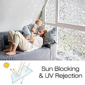 rabbitgoo Window Privacy Film Rainbow Window Clings Stained Glass Window Decals 3D Decorative Window Coverings, Static Cling Removable Glass Door Window Stickers, Anti-UV Non-Adhesive 17.5" x 78.7"