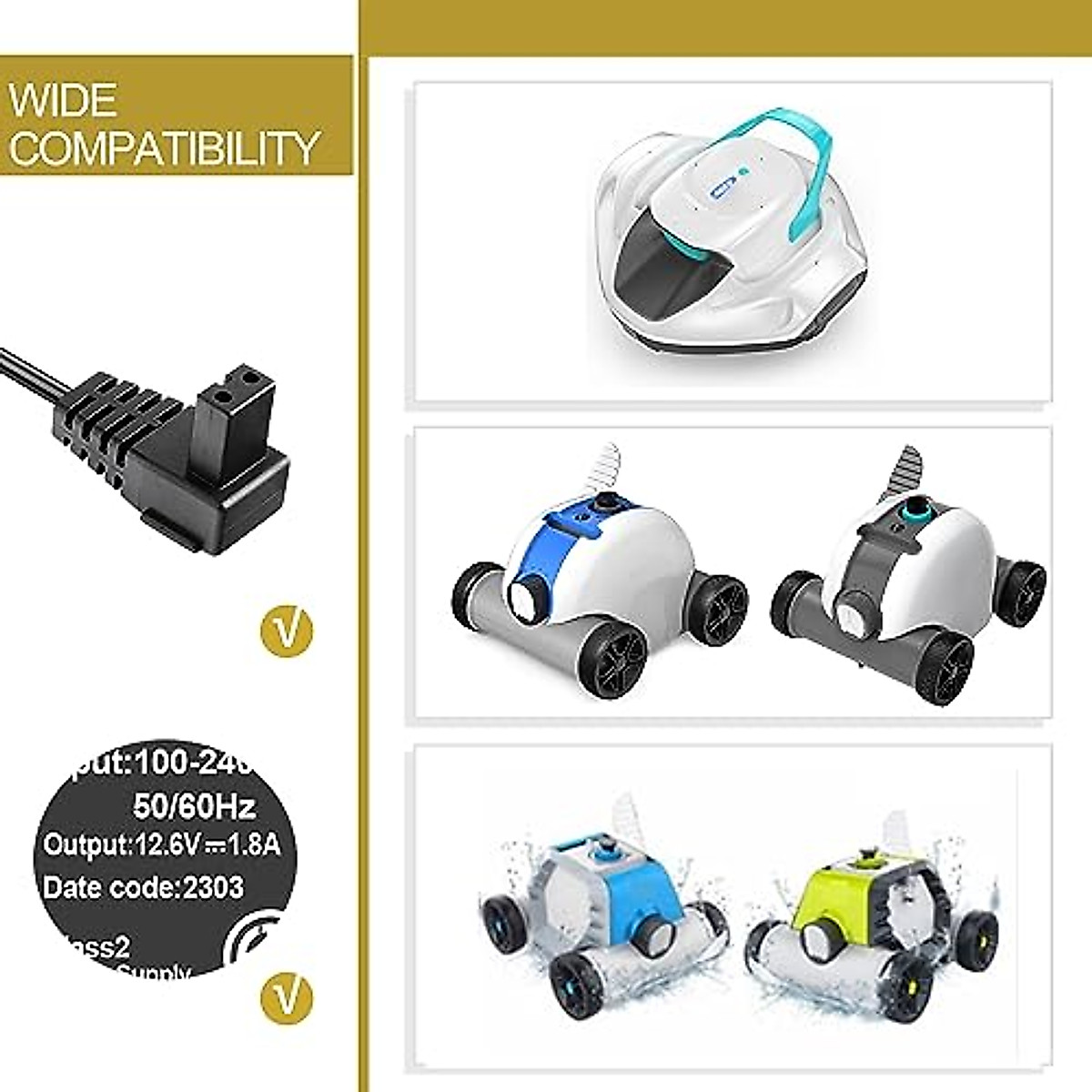 Omilik 2-Prong 12.6V 1.8A AC Adapter Compatible with AIPER Smart Seagull 600 HJ1102 Cordless Automatic Robotic Pool Vacuum Cleaner 2600mAh Lithium Ion Battery Sunshine XSD-1261000NUSD