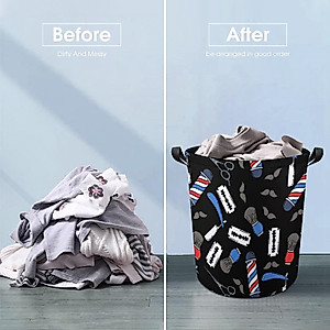 TsyTma Barbershop Laundry Basket Brush Razor Small Laundry Hamper Collapsible Clothes Hamper with Handles Round Toy Organizer Bin for Kid's Room Office Nursery Hamper Home Decor