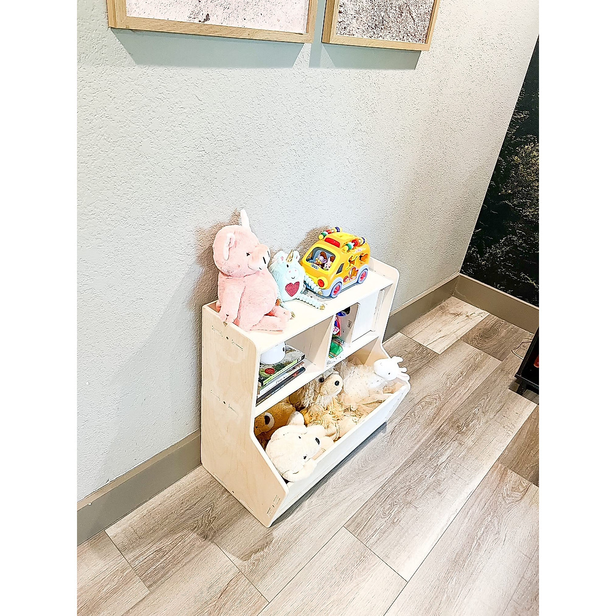 Bush Acres Shelby - Wooden Single Sided Nursery Bookshelf Display Stand Organizer Bin for Displaying Kids Books