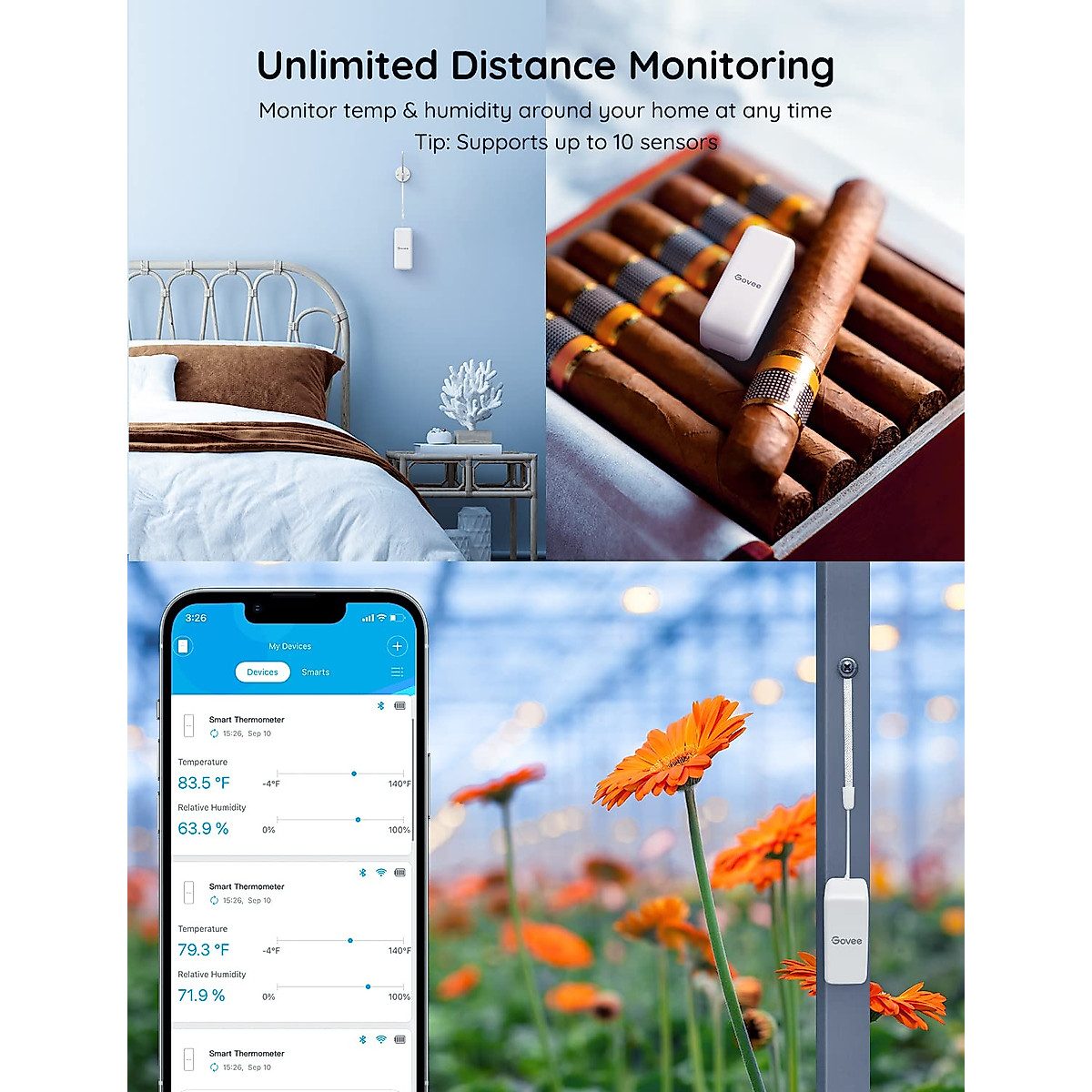 Govee WiFi Hygrometer Thermometer 3 Pack H5151, Indoor Wireless Smart Temperature Humidity Sensor Monitor with Remote App Notification Alert, 2 Years Free Data Storage Export, for Home, Greenhouse
