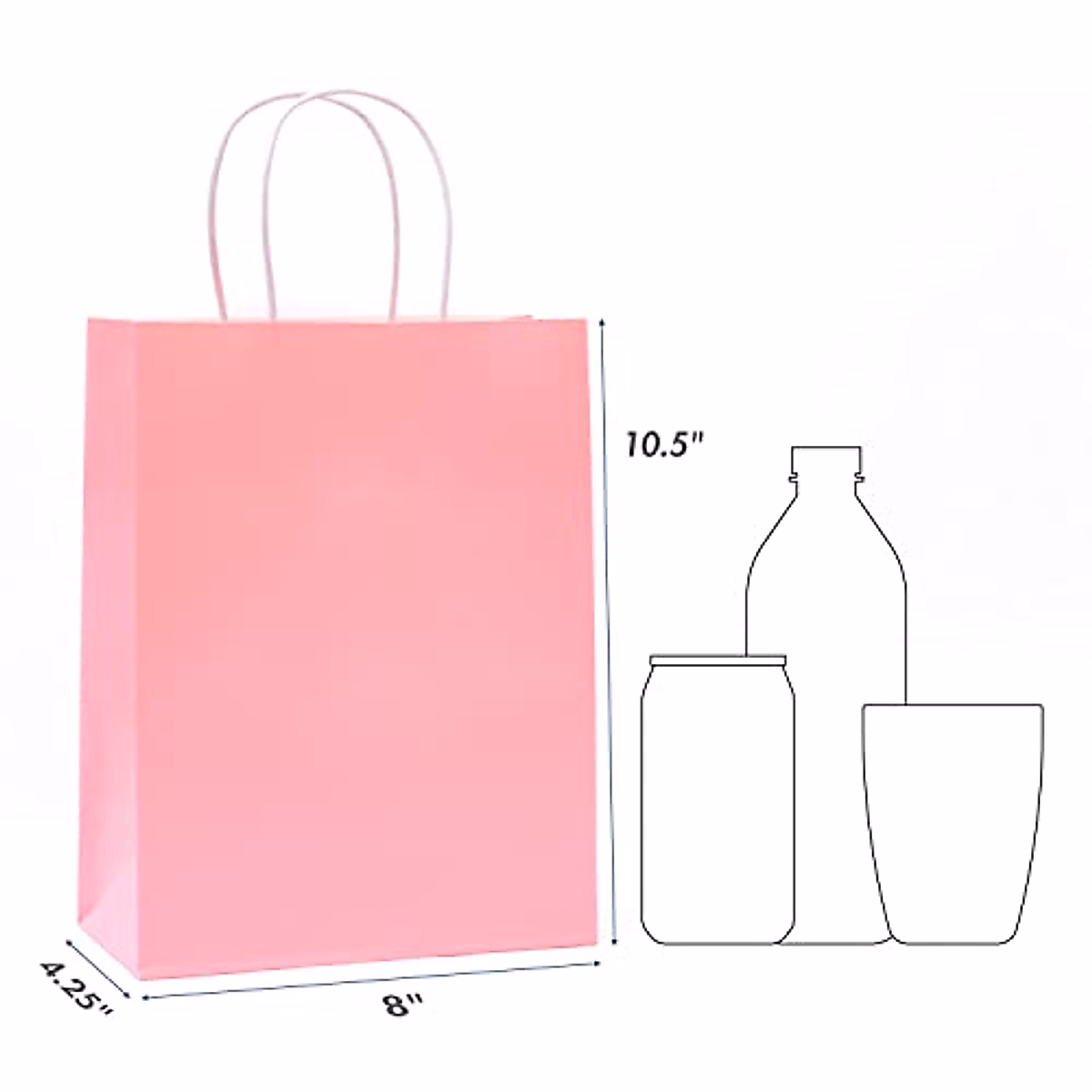 Nexmint 24-Pack Medium Pink Paper Gift Bags with Handle: Pink Gift Bags, Pink Paper Bag, Shopping Bag, Party Favor Bags, Treat Bags, Goodie Bag, Business Tchotchkes, Shopping Bag, Retail Bag, Kraft Paper Bag