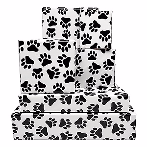 Dtiafu Paw Print Wrapping Paper - 10 Sheets Funny Dog Cat Lovers Birthday Wrapping Paper for Women Men Kids - Black and White Paw Gift Wrap - 20 X 28 Inch Per Sheet