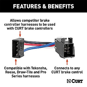 CURT 51520 Quick Plug Electric Trailer Brake Controller Wiring Adapter for Competitor Harnesses to CURT Brake Controllers