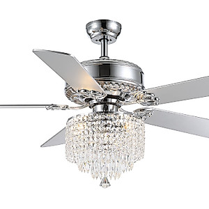 Moooni 52 Inch Modern Crystal Ceiling Fan with Lights and Remote, Elegant Chandelier Fan Light KIt Fandelier with 5 Wooden Blades for Bedroom Living Room Silver