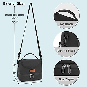 Femuar Kid Lunch Bag For Boys &Girl, Children Insulated Lunch Box Dual Compartments Small Lunch Cooler Bag , School,Travel, Gift, Black