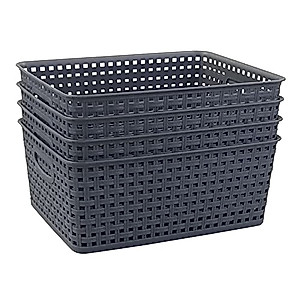 Tstorage Plastic Storage Baskets, Grey, 4 Packs