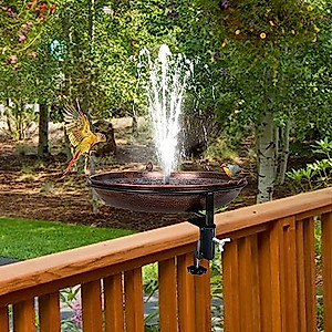 DREAMSOUL Deck Mounted Bird Bath Metal Birdbath Bowl Unheated with Lightweight Detachable, Bird Baths with Adjustable Sturdy Steel Clamp for Deck Railing Balcony Yard Outdoors Garden Decoration