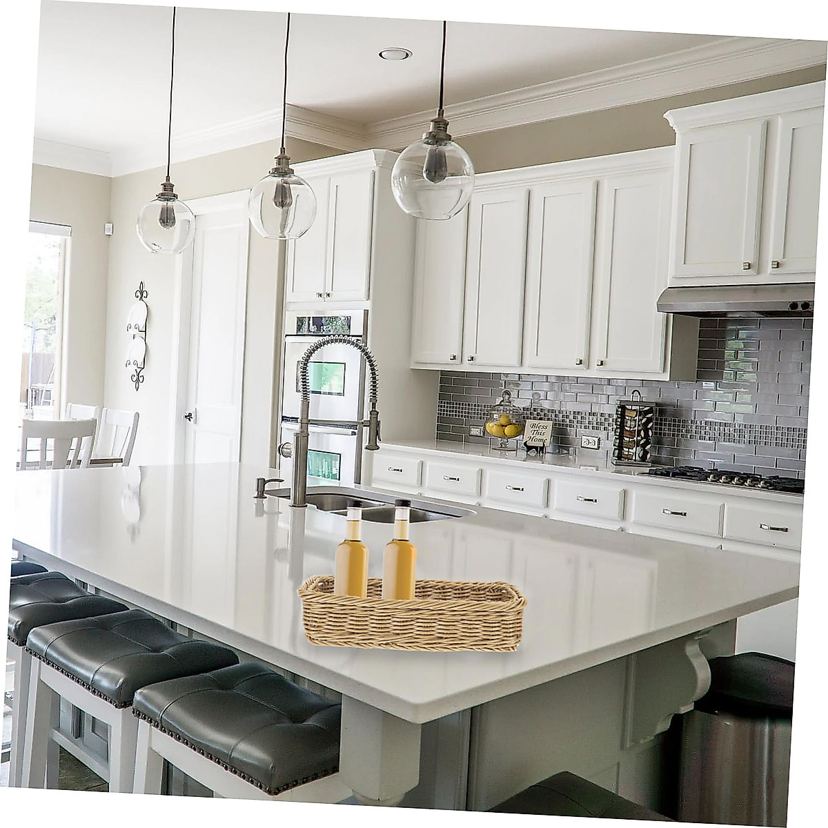 Rattan Storage Basket, Kitchen Utensil Holder Woven Rectangular Storage Baskets Rattan Flatware Tray Cutlery Holders Tableware Storage Box 26X9X8CM