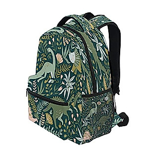 senya School Backpack Dinosaurs and Tropical Leaves Teens Girls Boys Bookbags Travel Schoolbag
