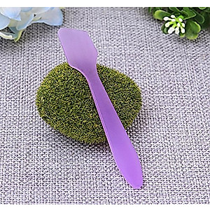 100pcs Plastic Spatulas Cosmetic Scoop Stick Spatula Applicator Tool for Mixing and DIY Mask Facial Cream Makeup Skin Care Products 3.2" Reusable (Purple)